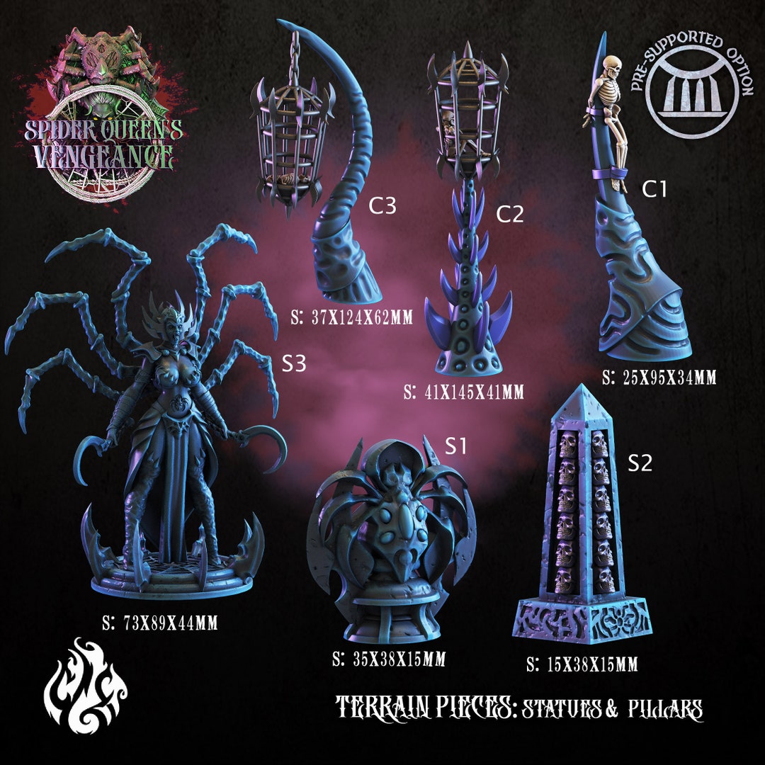 Dark Elf Statues and Columns Tabletop Model Dungeons & Dragons Crippled ...