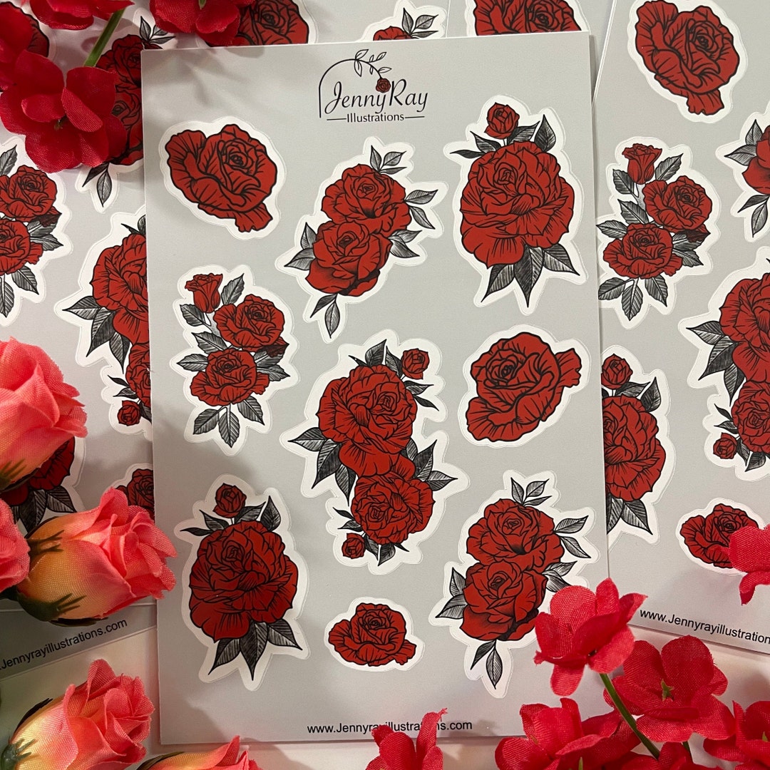 Rose Sticker, Red Rose Sticker Sheets - Etsy