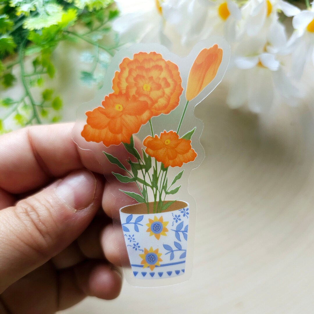 Marigold, Marigold Floral Decal Sticker, Flower Sticker, Laptop Decal ...