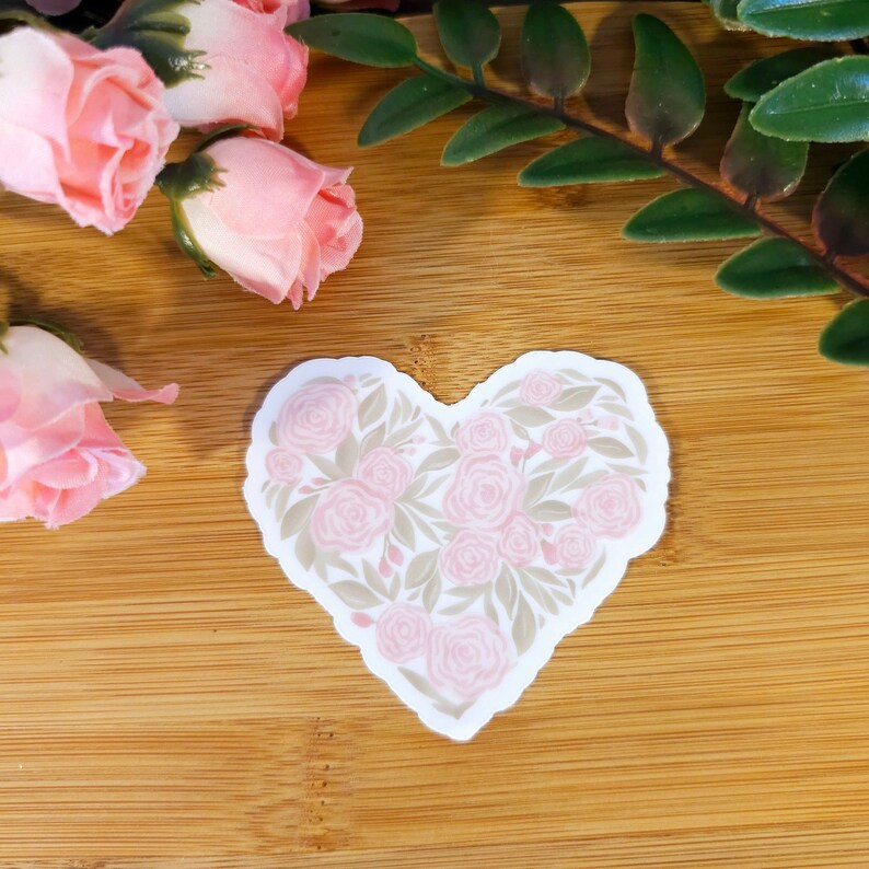 Floral Heart Design Sticker, Rose Pink Love Decal, Romantic Laptop ...