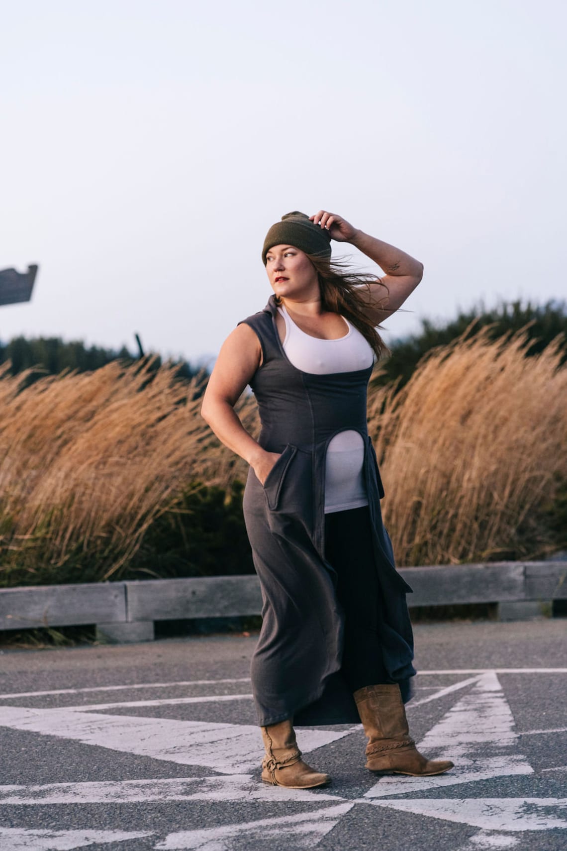 Long Cotton Grey Vest, Womens Grey Maxi Vest, Womens Long Pixie Vest ...