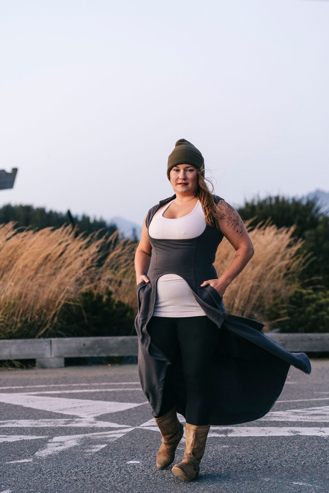 Long Cotton Grey Vest, Womens Grey Maxi Vest, Womens Long Pixie Vest ...