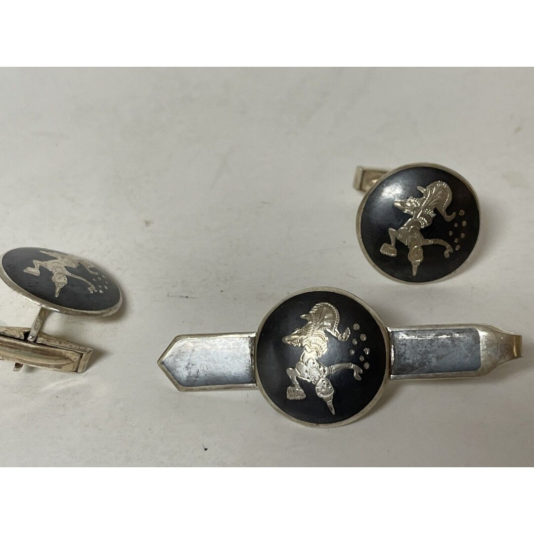 Vintage Siam Sterling Silver Kwang an Cuff Links and Tie Clip. - Etsy