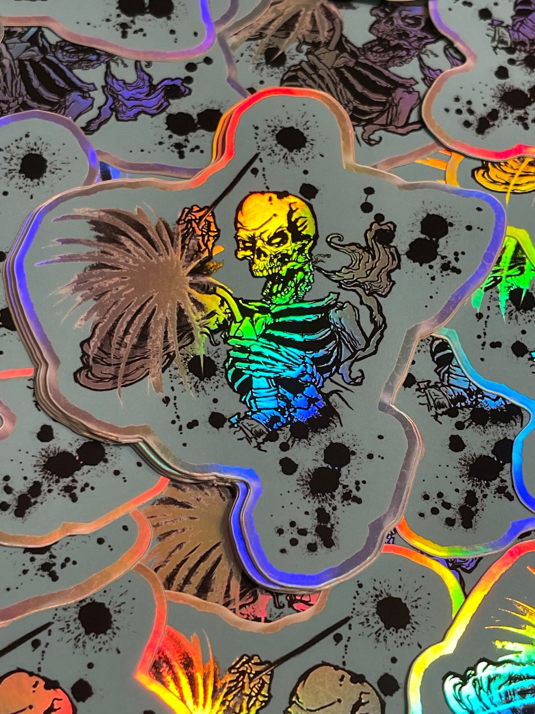 Holographic Die Cut Skeleton Welding Sticker With Blue - Etsy