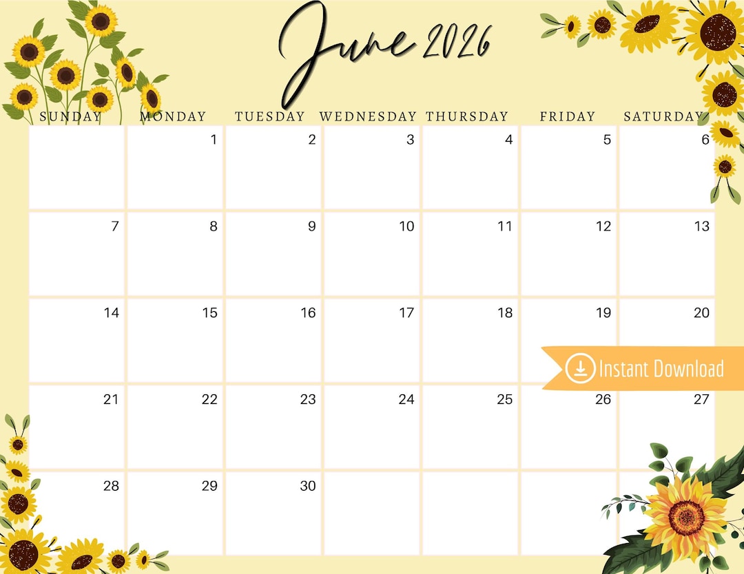 June 2026 Sunflower Calendar: Editable Printable Planner (PDF, PNG, JPG ...