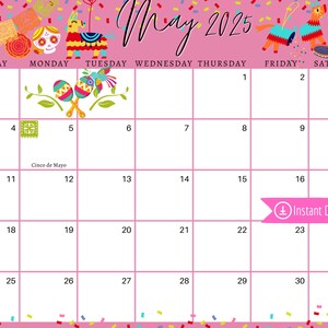 May 2025 Digital Calendar - Purple Cinco De Mayo Fiesta Planner ...