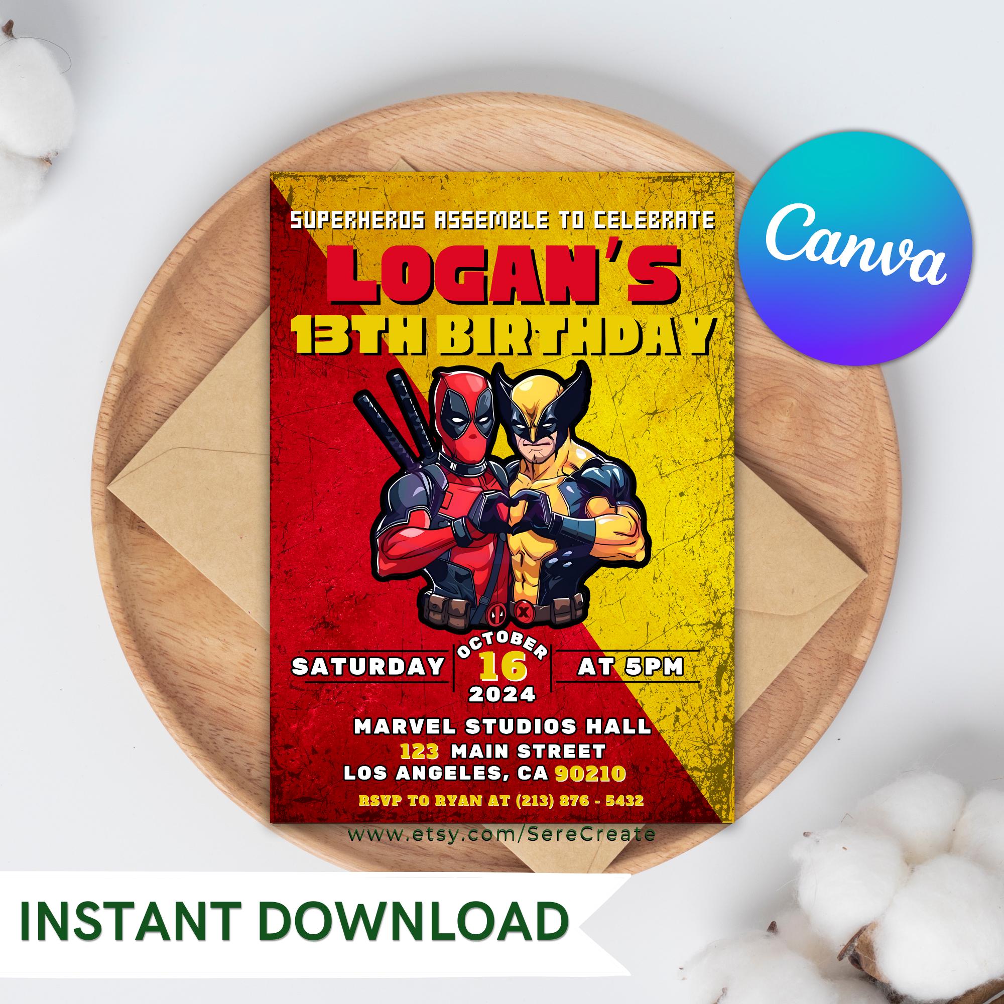 Deadpool & Wolverine BIRTHDAY Party Invitation - Instant, Editable ...