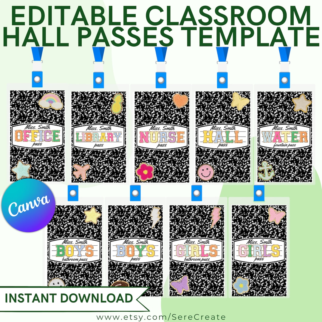 Classroom Hall Passes Lanyard Template: DIY Teacher Resource (canva ...