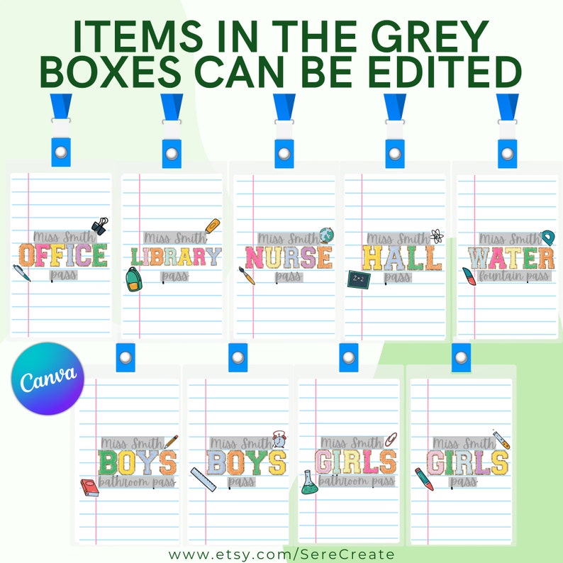 9 Notebook Paper Classroom Hall Passes Lanyard Template DIY ...