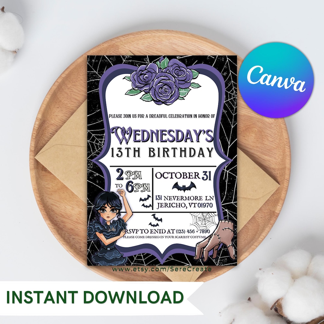 Wednesday Addams Halloween BIRTHDAY Dancing Party Invitation - Instant ...