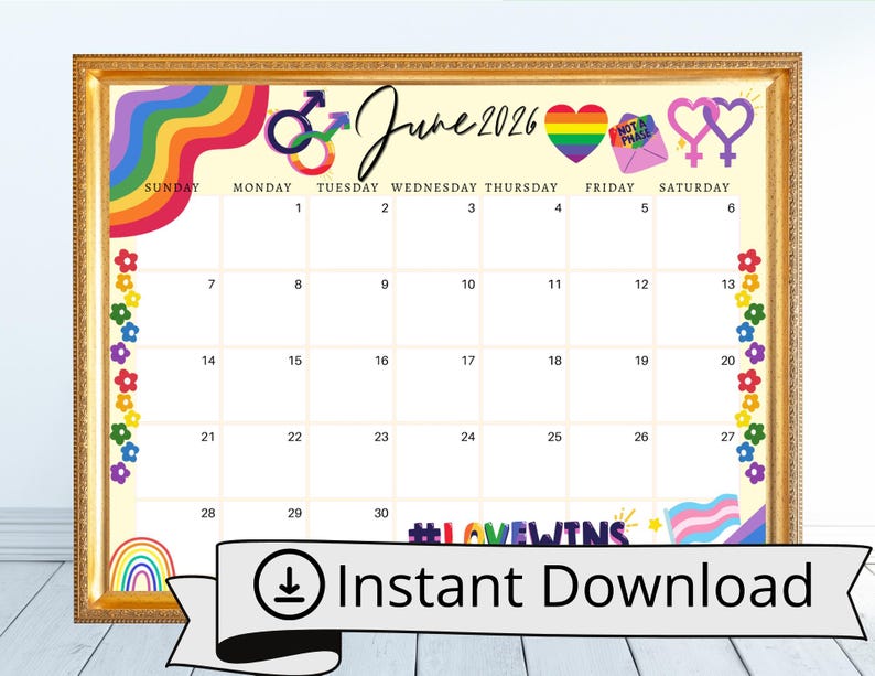 Queer Pride June 2026 Digital Calendar Editable Planner Pdf Png Jpg