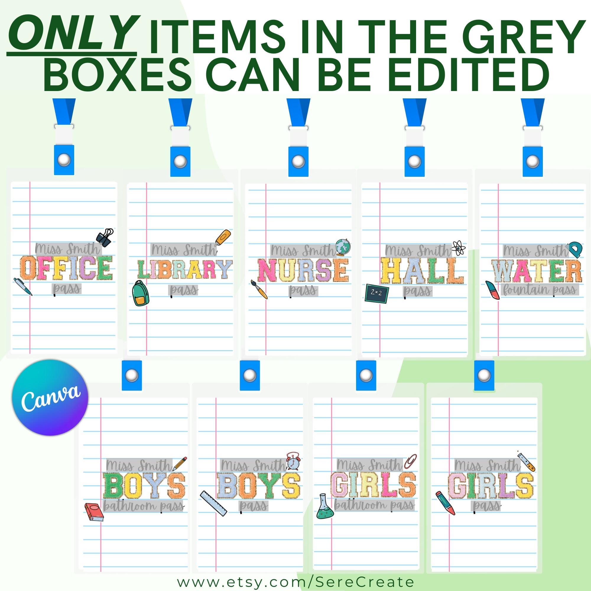 Editable Classroom Hall Passes Lanyard Template: DIY Canva (digital ...