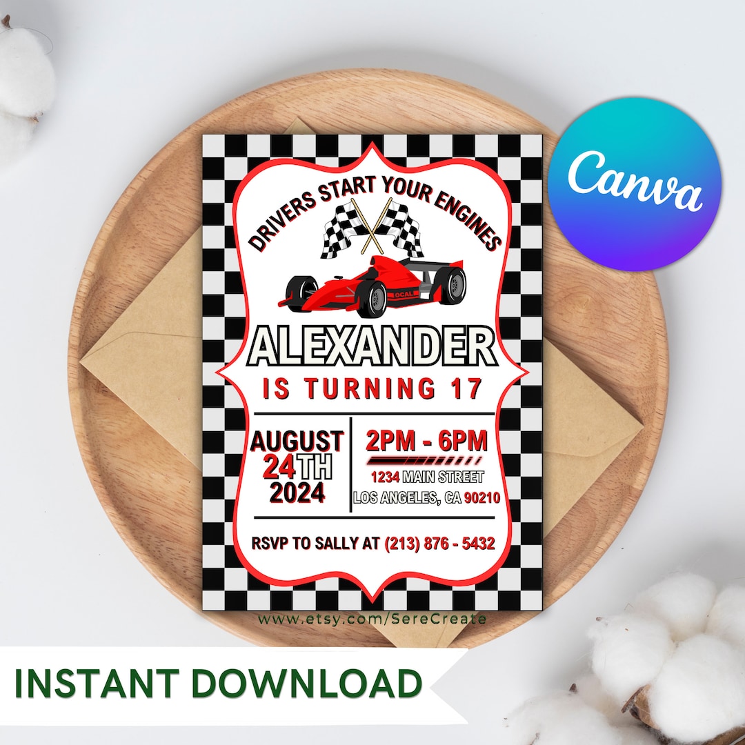 Fast Racing Car Open Wheel Racing Party Invitation - Instant, Editable ...