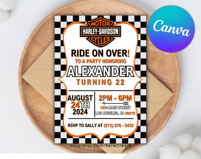 100 Personalized Custom Harley Davidson Motorcycle Wedding Invitations ...