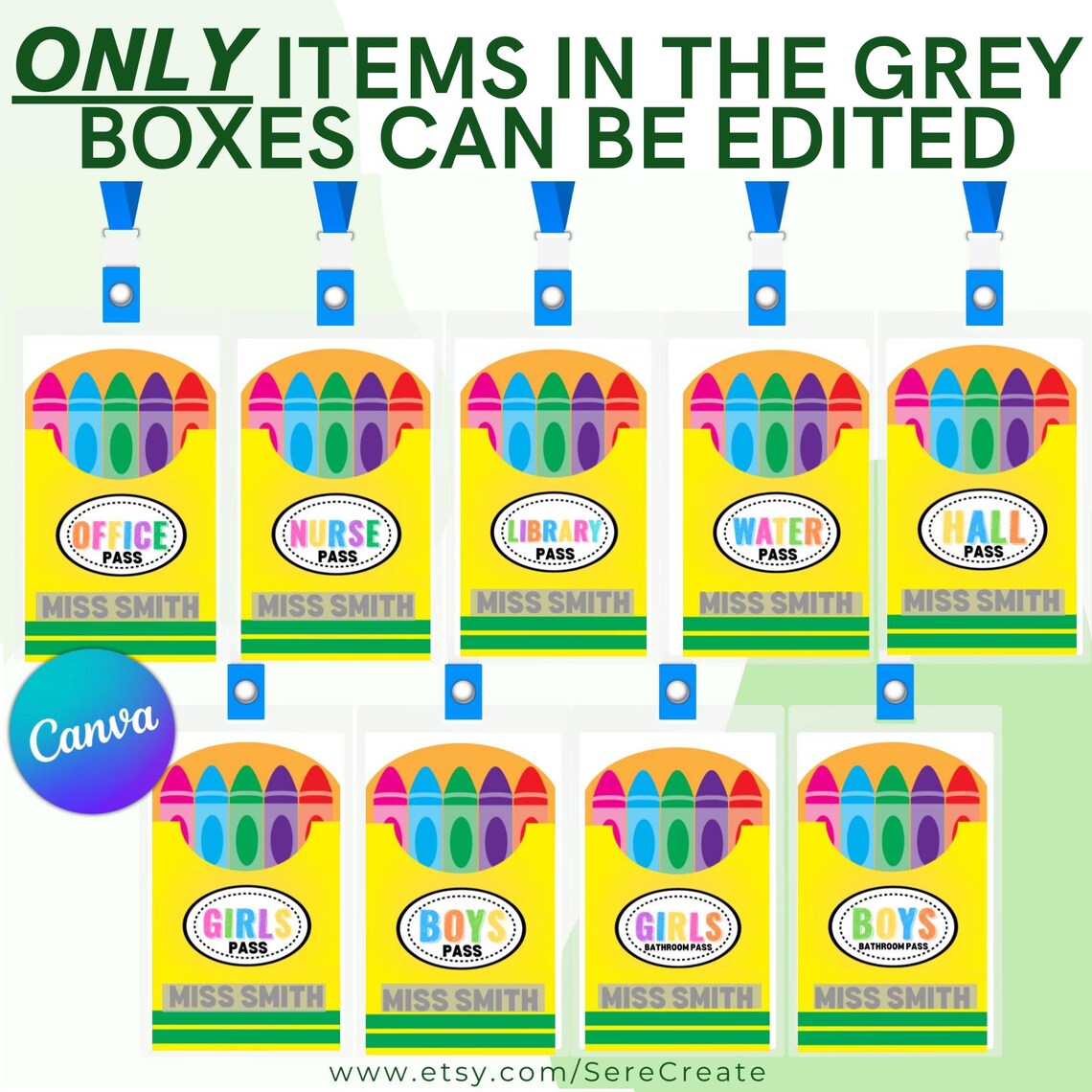 9 Crayon Box Classroom Hall Passes Lanyard Template - DIY Personalized ...