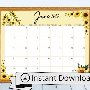June 2026 Sunflower Calendar: Editable Printable Planner (PDF, PNG, JPG ...