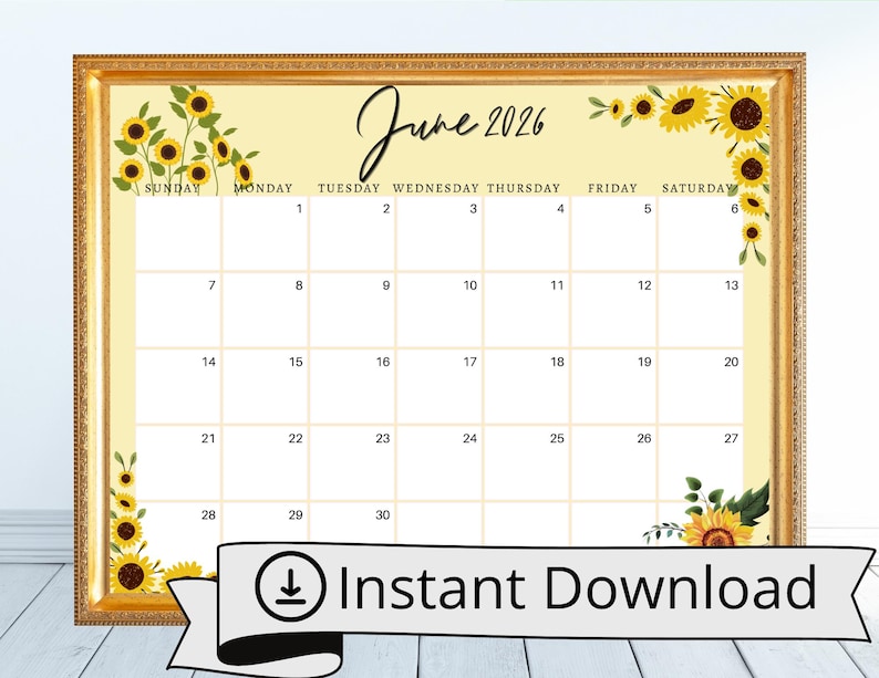 June 2026 Sunflower Calendar: Editable Printable Planner (PDF, PNG, JPG ...