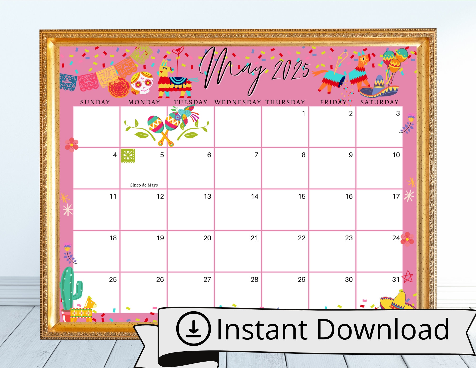 May 2025 Digital Calendar - Purple Cinco De Mayo Fiesta Planner ...