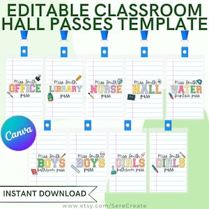 9 Notebook Paper Classroom Hall Passes Lanyard Template - DIY ...