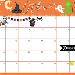 October 2026 Halloween Calendar: Editable Printable Planner (PDF, PNG ...