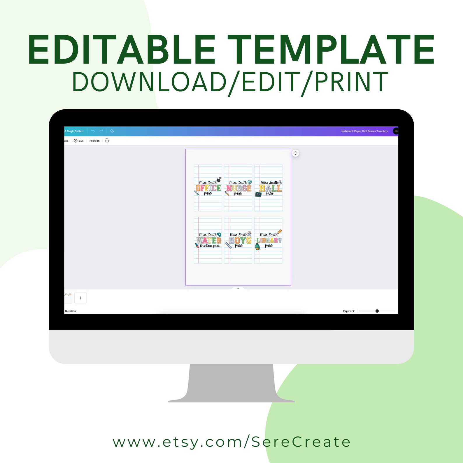 9 Notebook Paper Classroom Hall Passes Lanyard Template - DIY ...