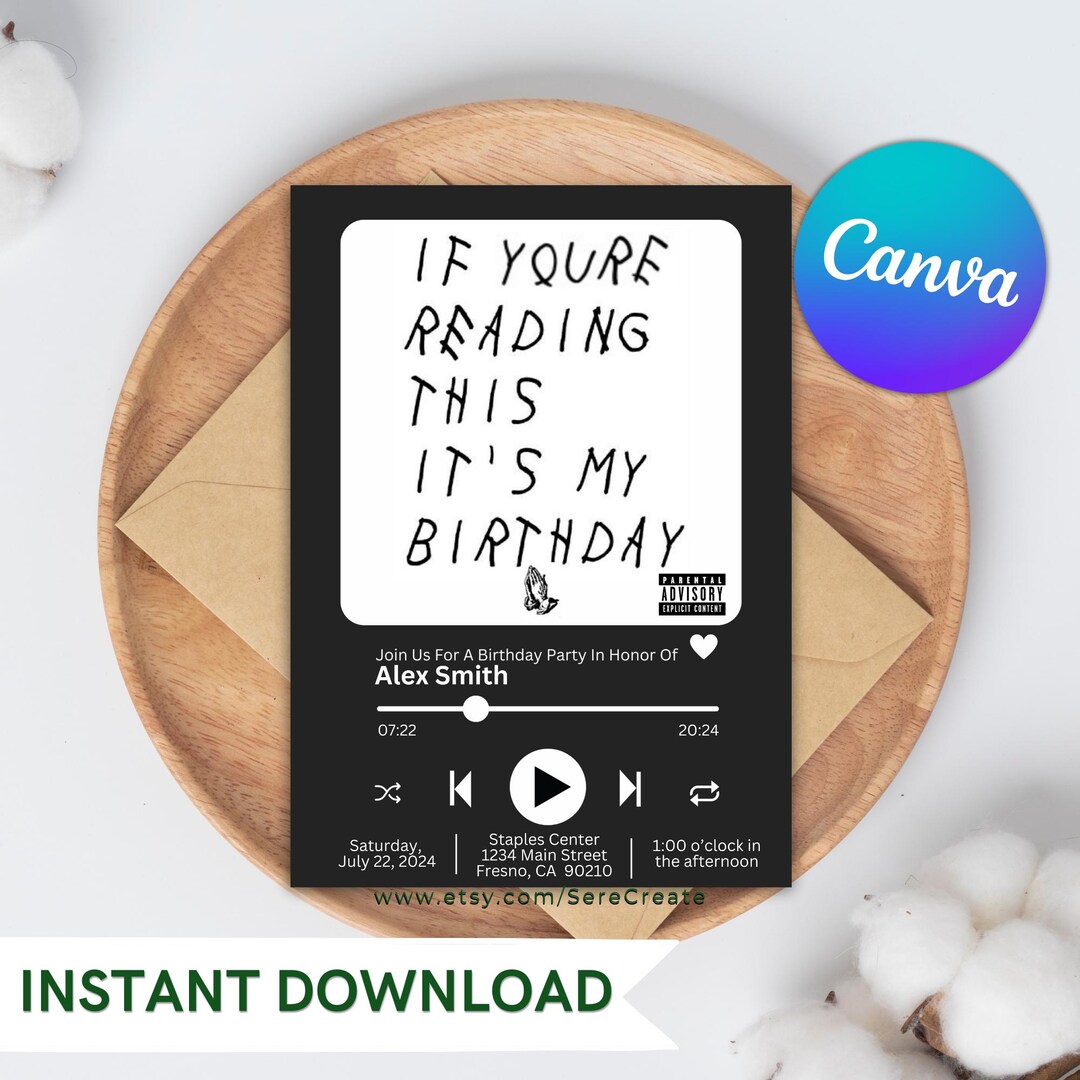 SPOTIFY DRAKE Birthday Invitation - Instant, Editable, Download Canva ...