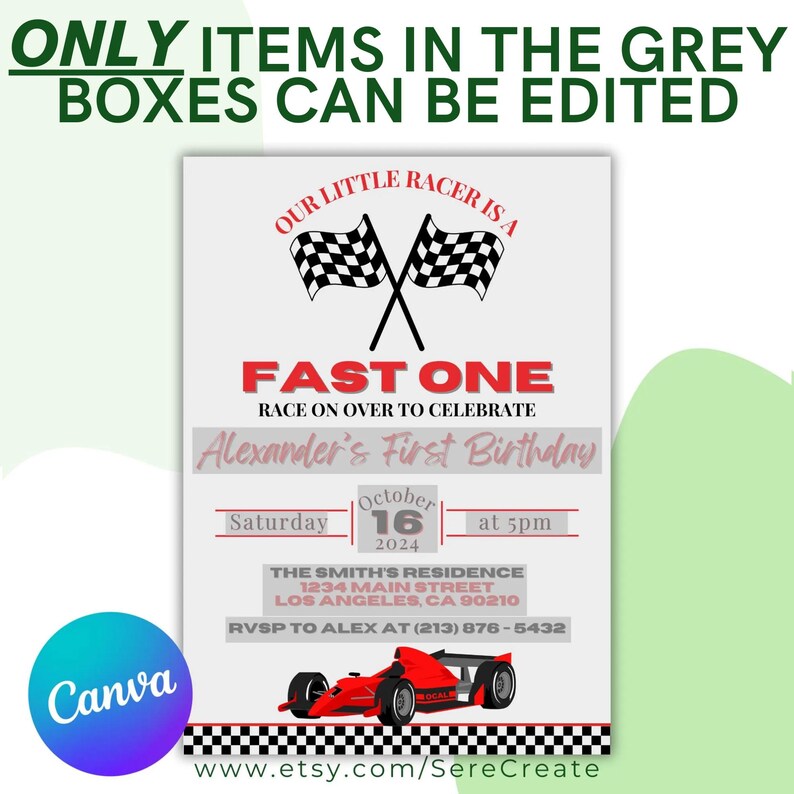 Red Fast Racing Car Open Wheel Racing Party Invitation - Instant ...