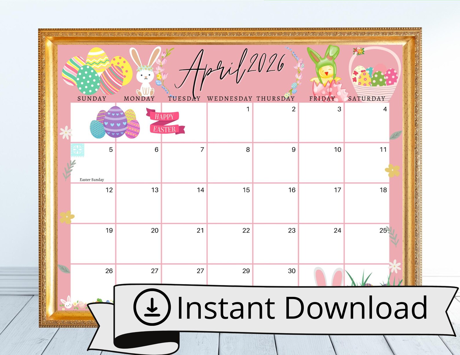 April 2026 Easter Calendar: Pink April Showers Design (digital Download ...
