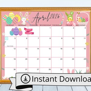 April 2026 Easter Calendar: Pink April Showers Design (digital Download ...