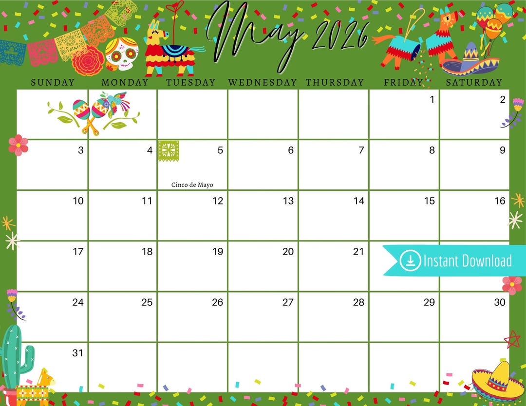May 2026 Cinco De Mayo Fiesta Calendar (digital Download) - Etsy