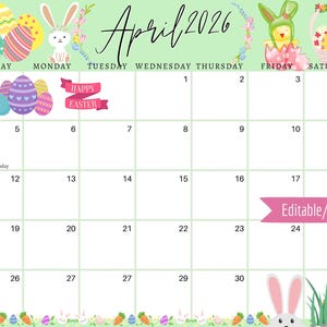 April 2026 Easter Sunday Calendar: Mint Green Printable (PDF, PNG, JPG ...
