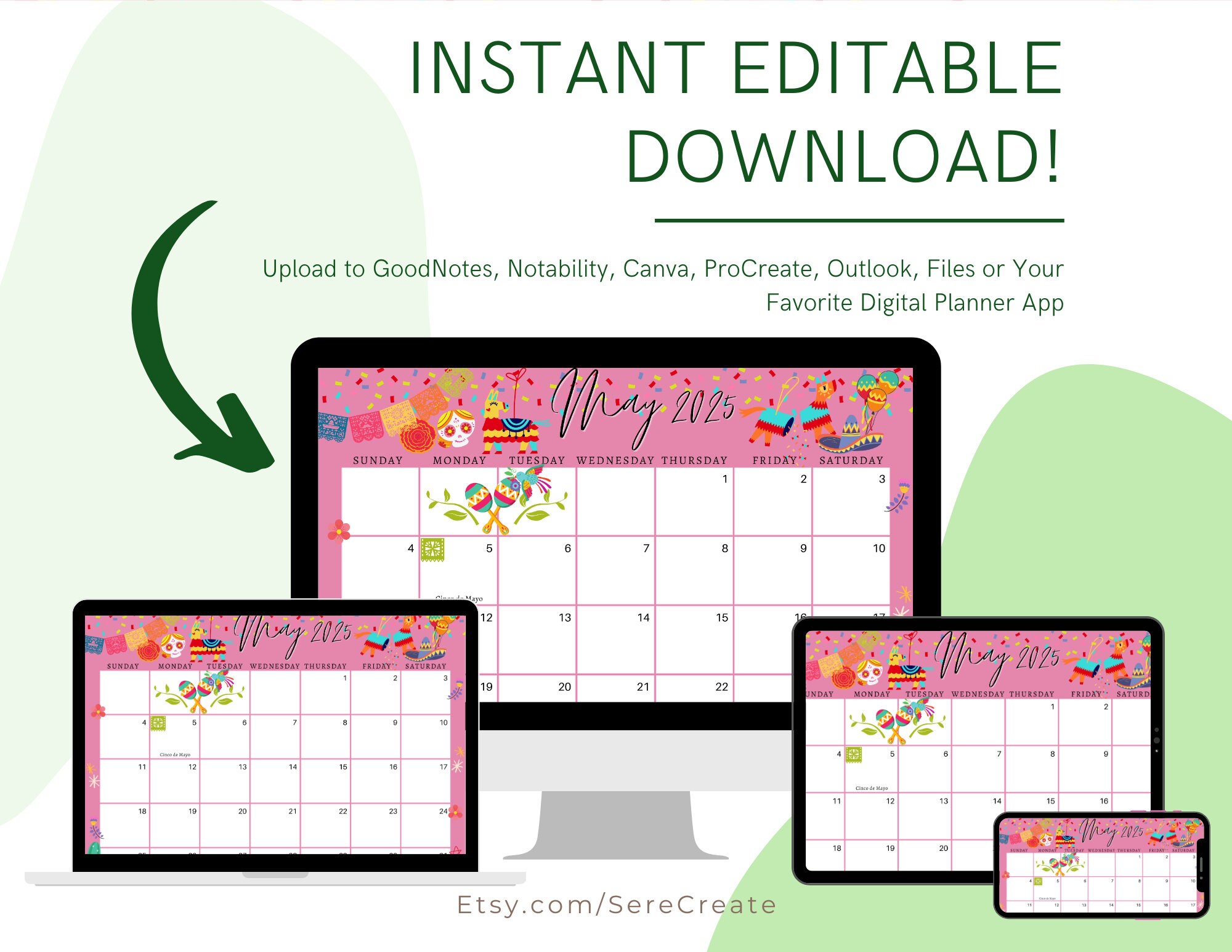 May 2025 Digital Calendar - Purple Cinco De Mayo Fiesta Planner ...