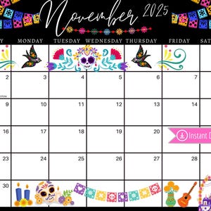 November 2025 Digital Calendar - Dia De Los Muertos Planner Editable ...