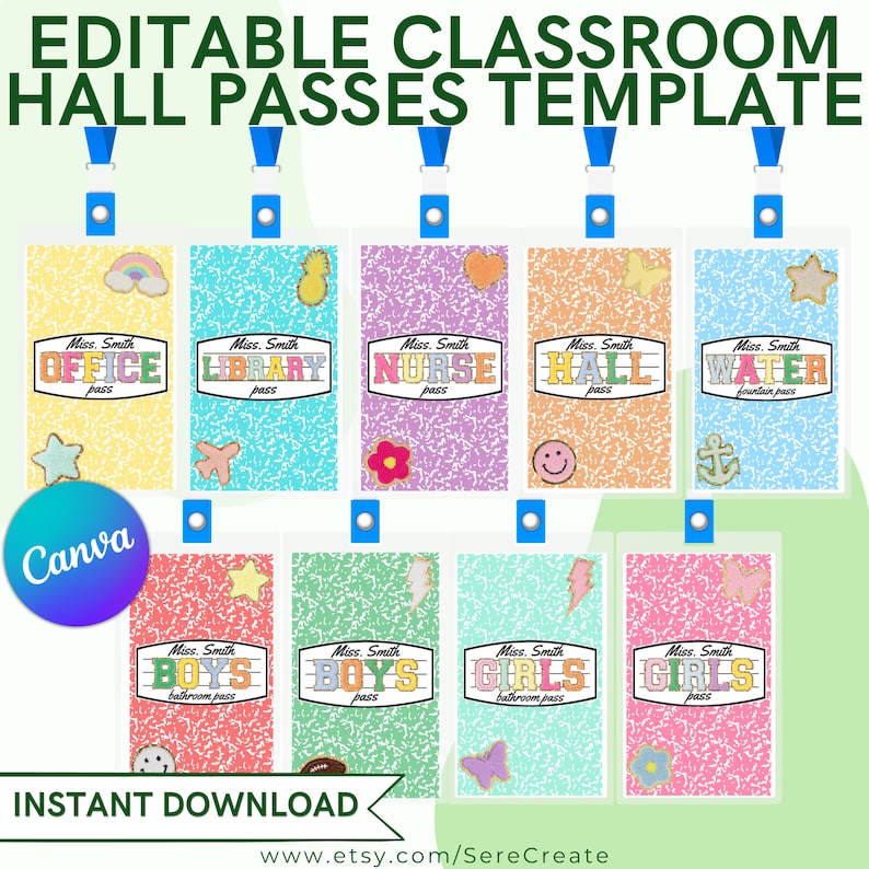 Colorful Composition Book Hall Passes: Teacher Lanyard Template (DIY ...