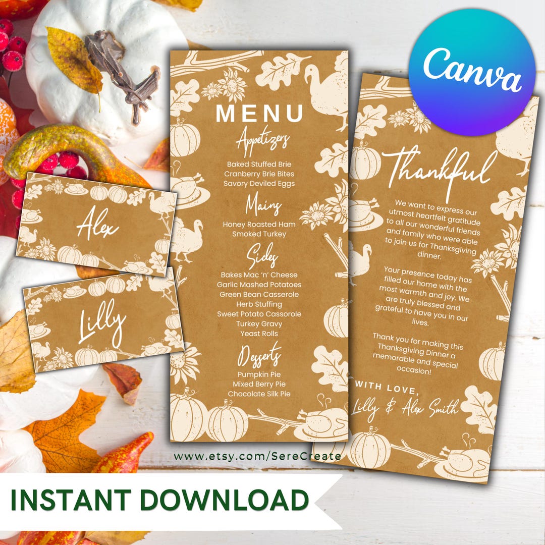 Thanksgiving Dinner Menu Bundle: Editable Autumn Template (PDF/PNG) - Etsy