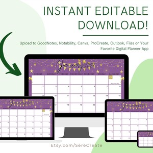 January 2027 Digital Calendar: Purple New Year Planner (PDF, PNG, JPG ...