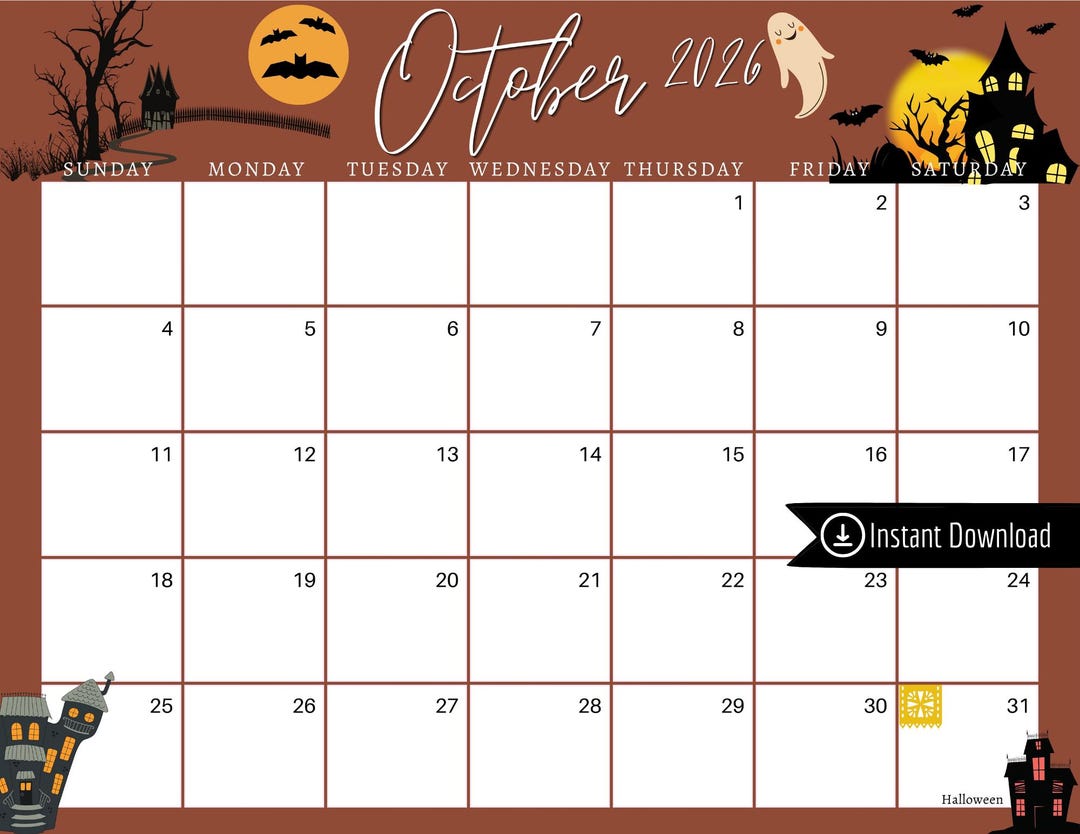 October 2026 Halloween Haunted House Calendar (digital Download) - Etsy