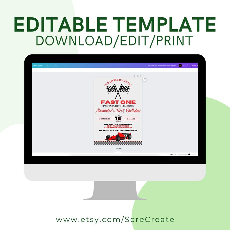 Red Fast Racing Car Open Wheel Racing Party Invitation - Instant ...