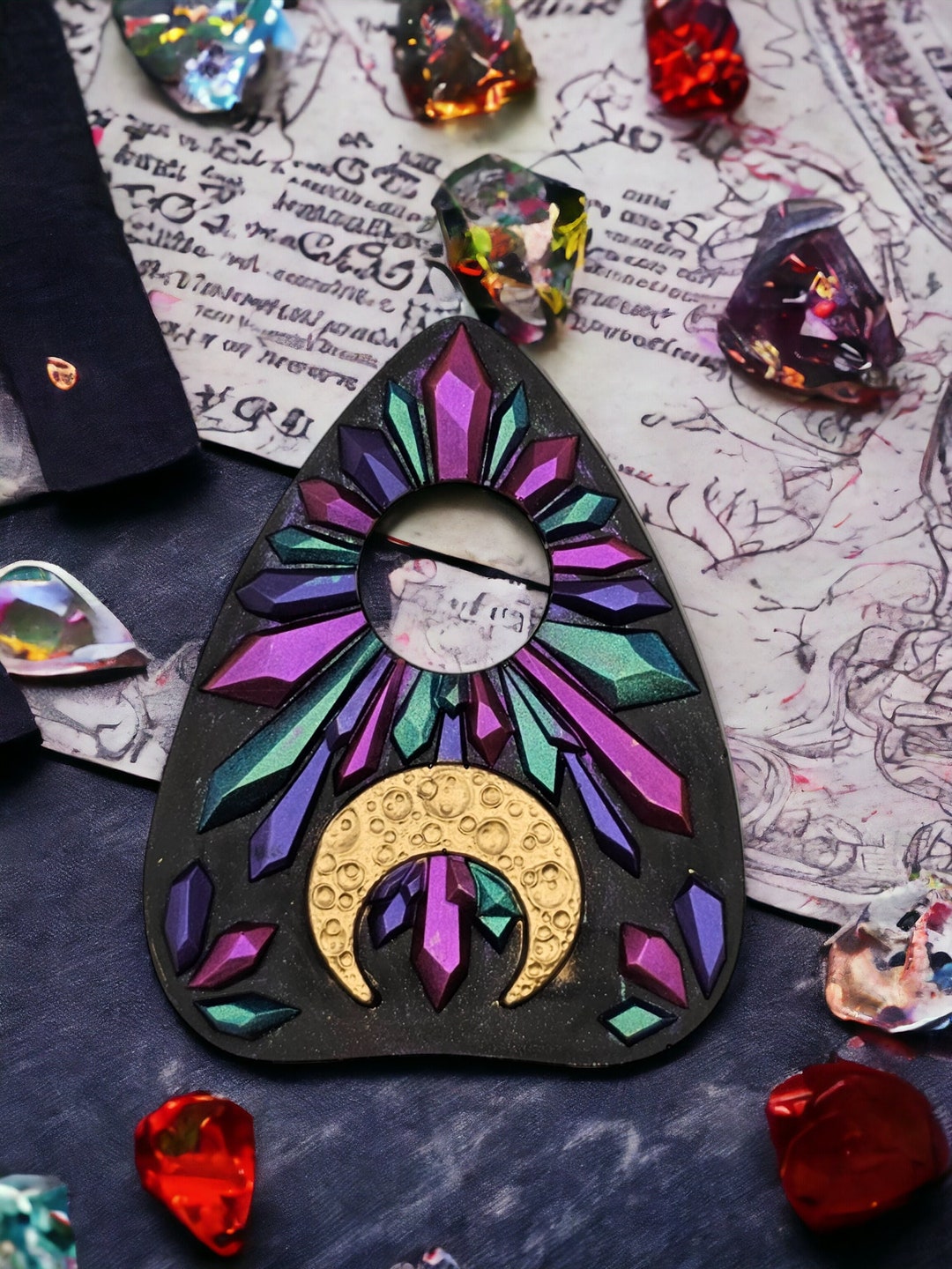 Mystical Crescent Moon Planchette With Crystal Accents Handcrafted ...