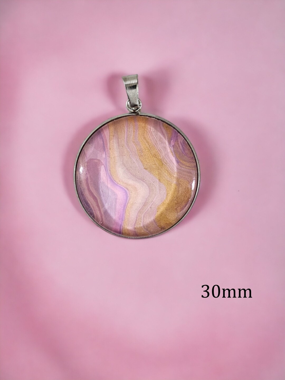 Pink Marble Round Stainless Steel Pendant Charm With Soft Pinks, Gentle ...