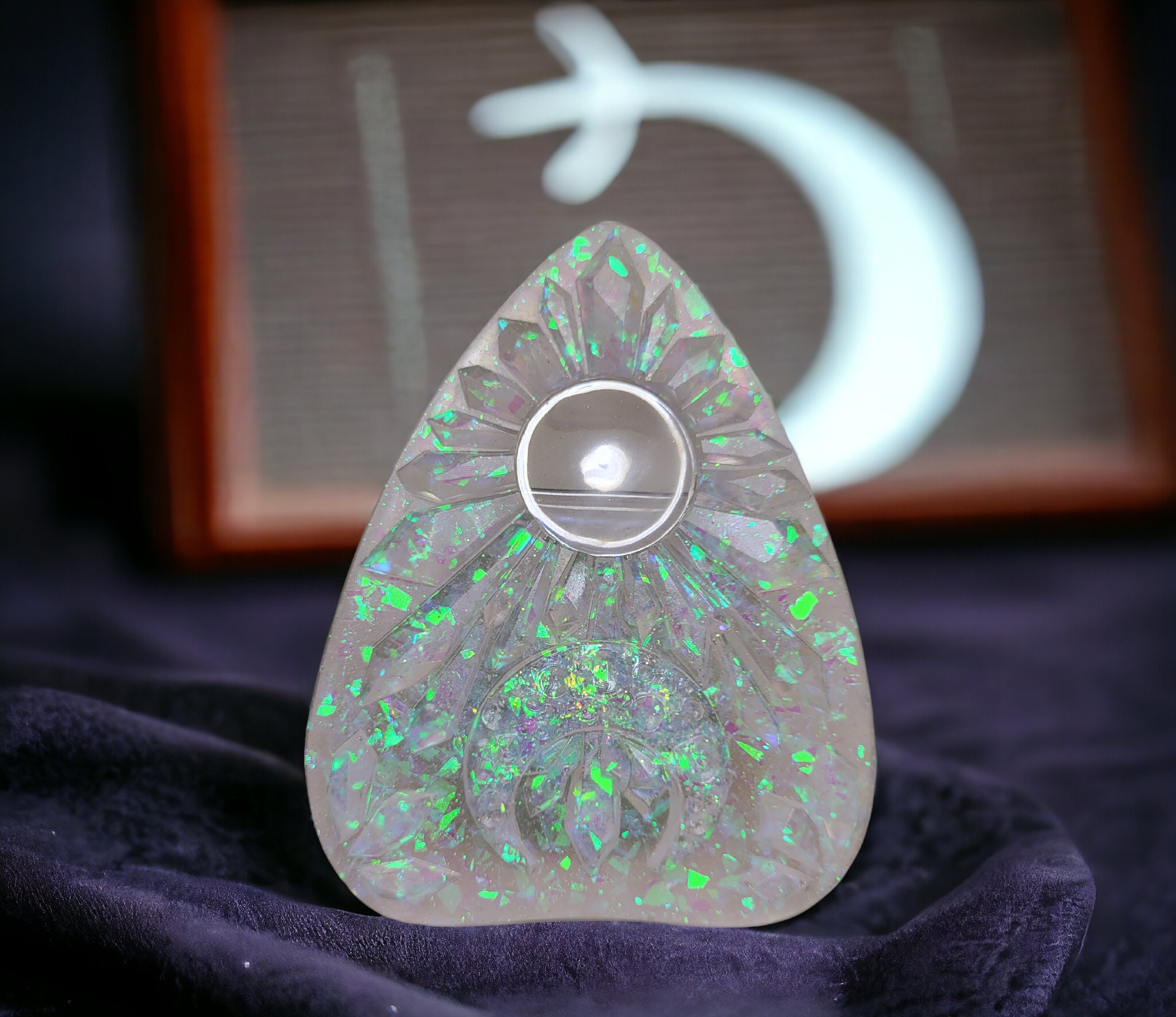 Mystical Crescent Moon Planchette With Crystal Accents - Handcrafted ...