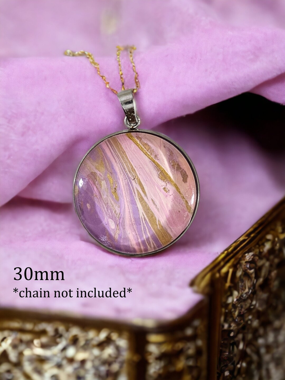 Pink Marble Round Stainless Steel Pendant Charm - Soft Pinks, Gentle ...