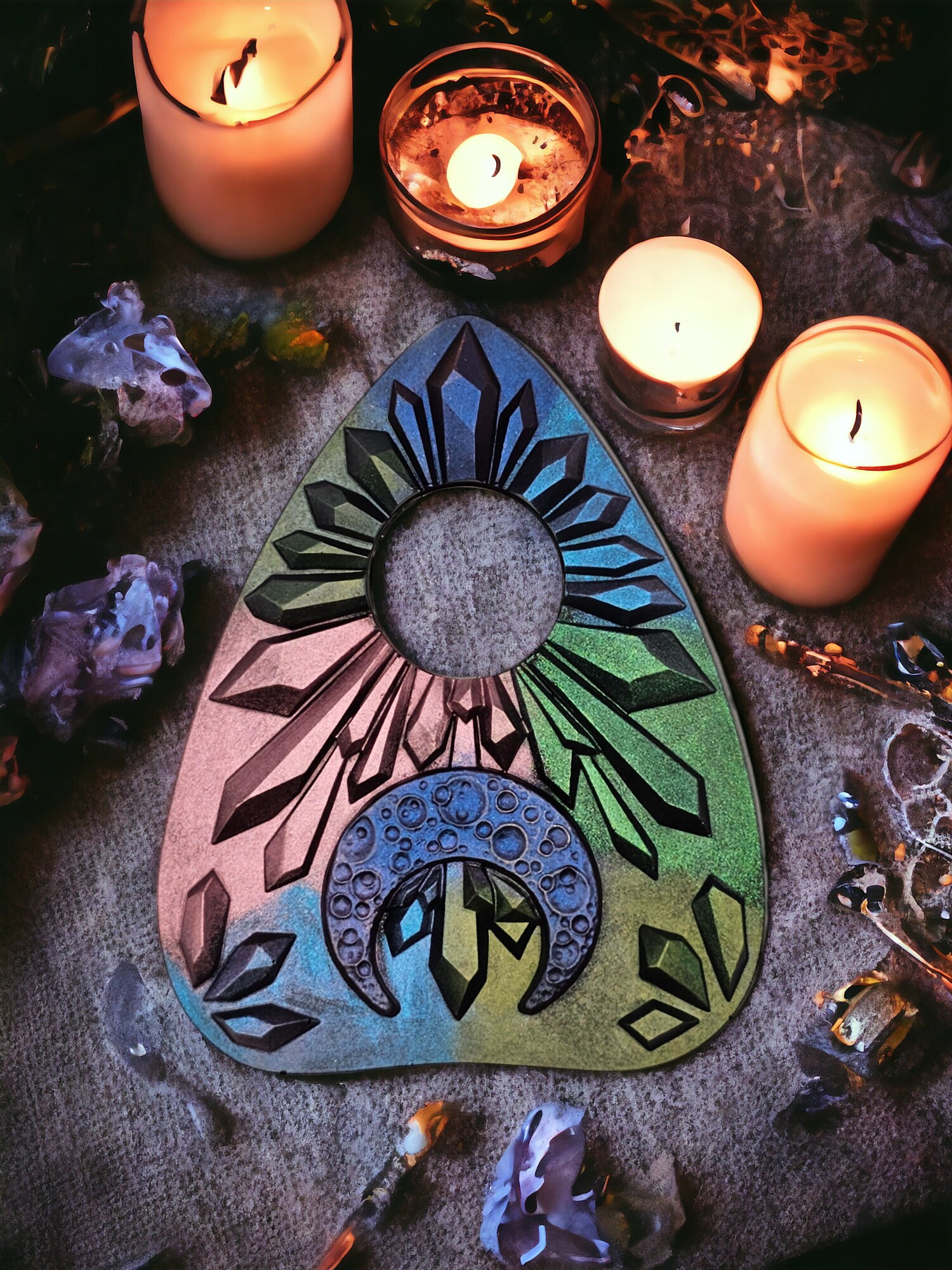 Mystical Crescent Moon Planchette With Crystal Accents - Handcrafted ...