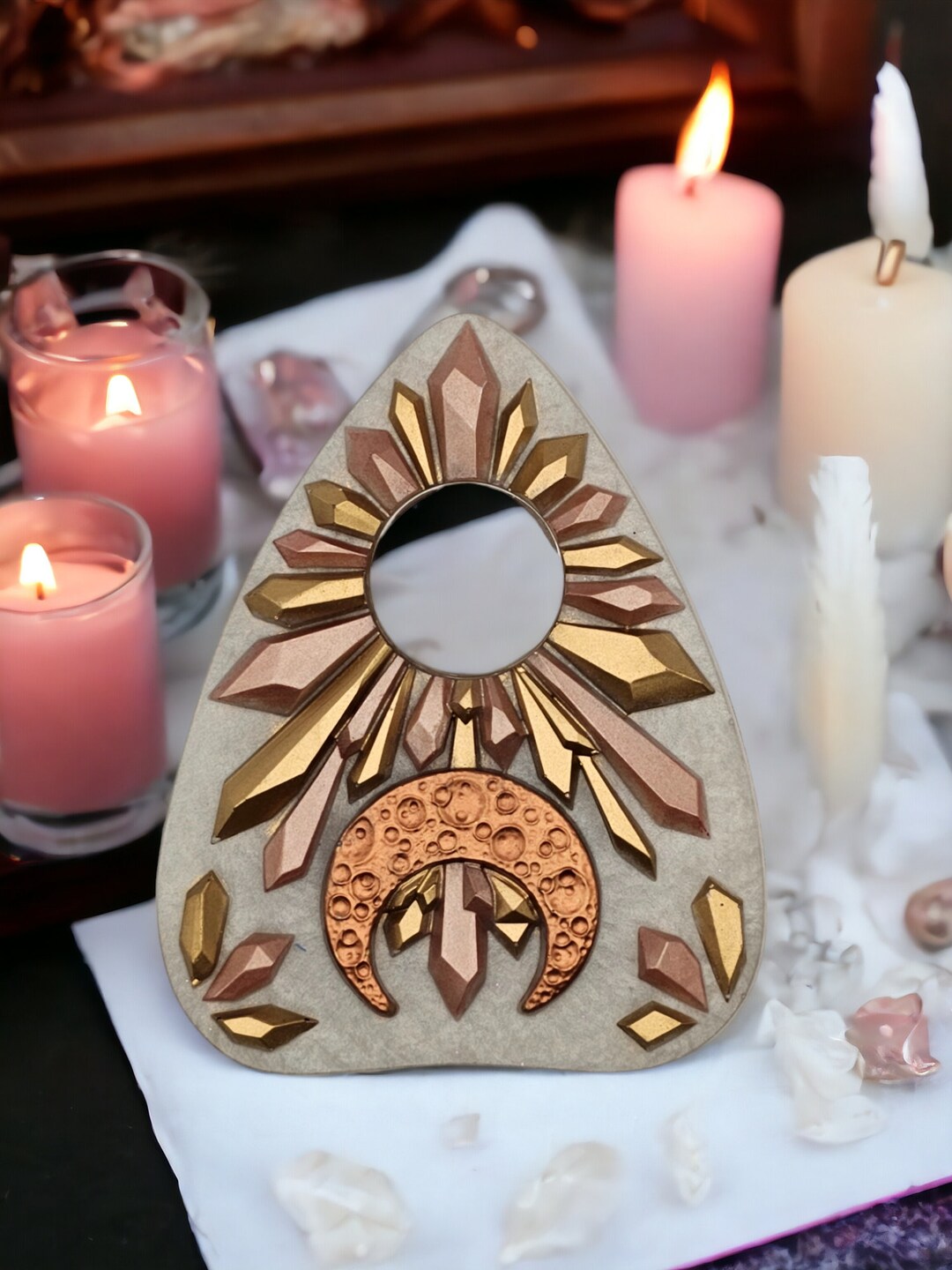 Mystical Crescent Moon Planchette With Crystal Accents - Handcrafted ...