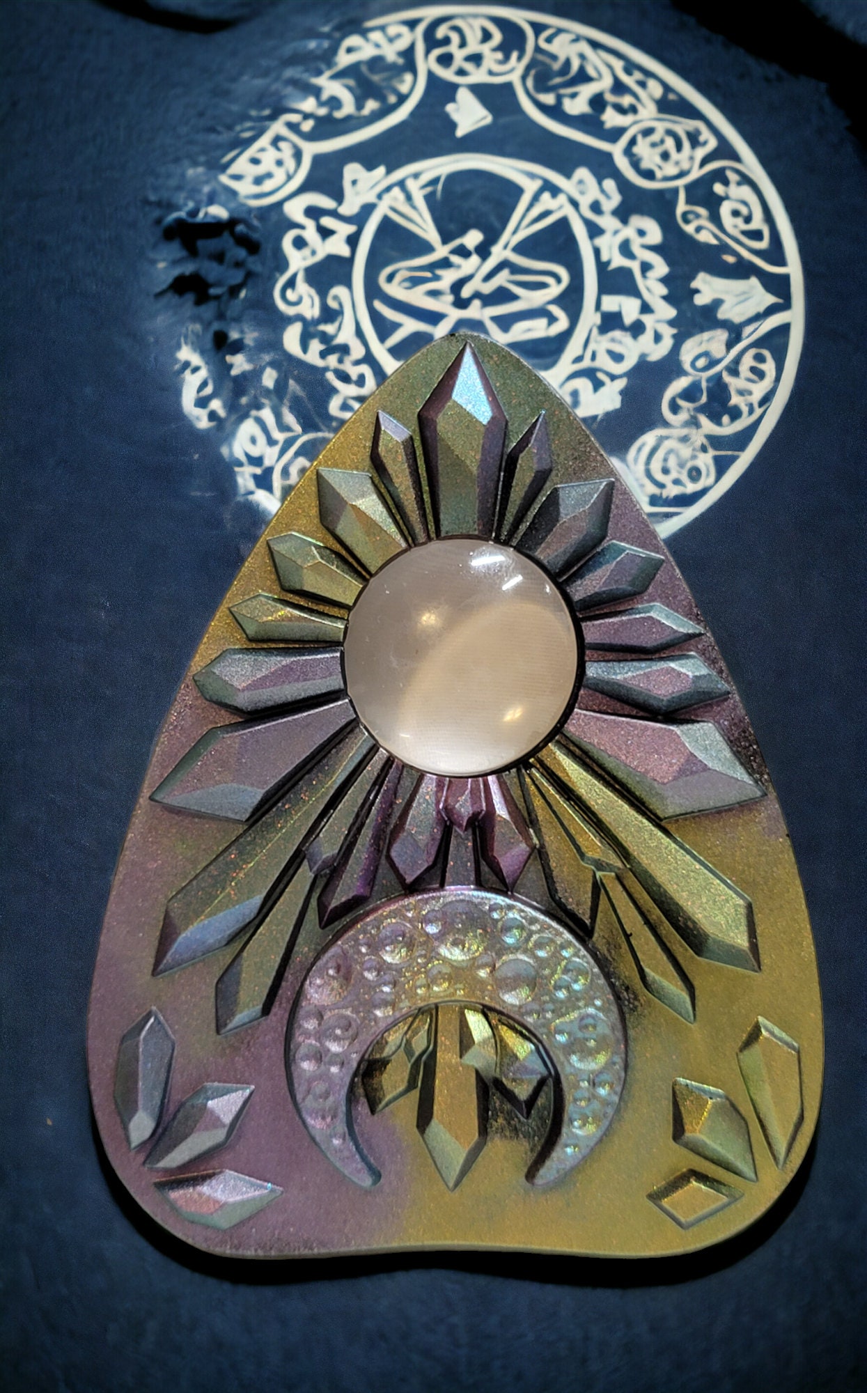 Mystical Crescent Moon Planchette With Crystal Accents - Handcrafted ...