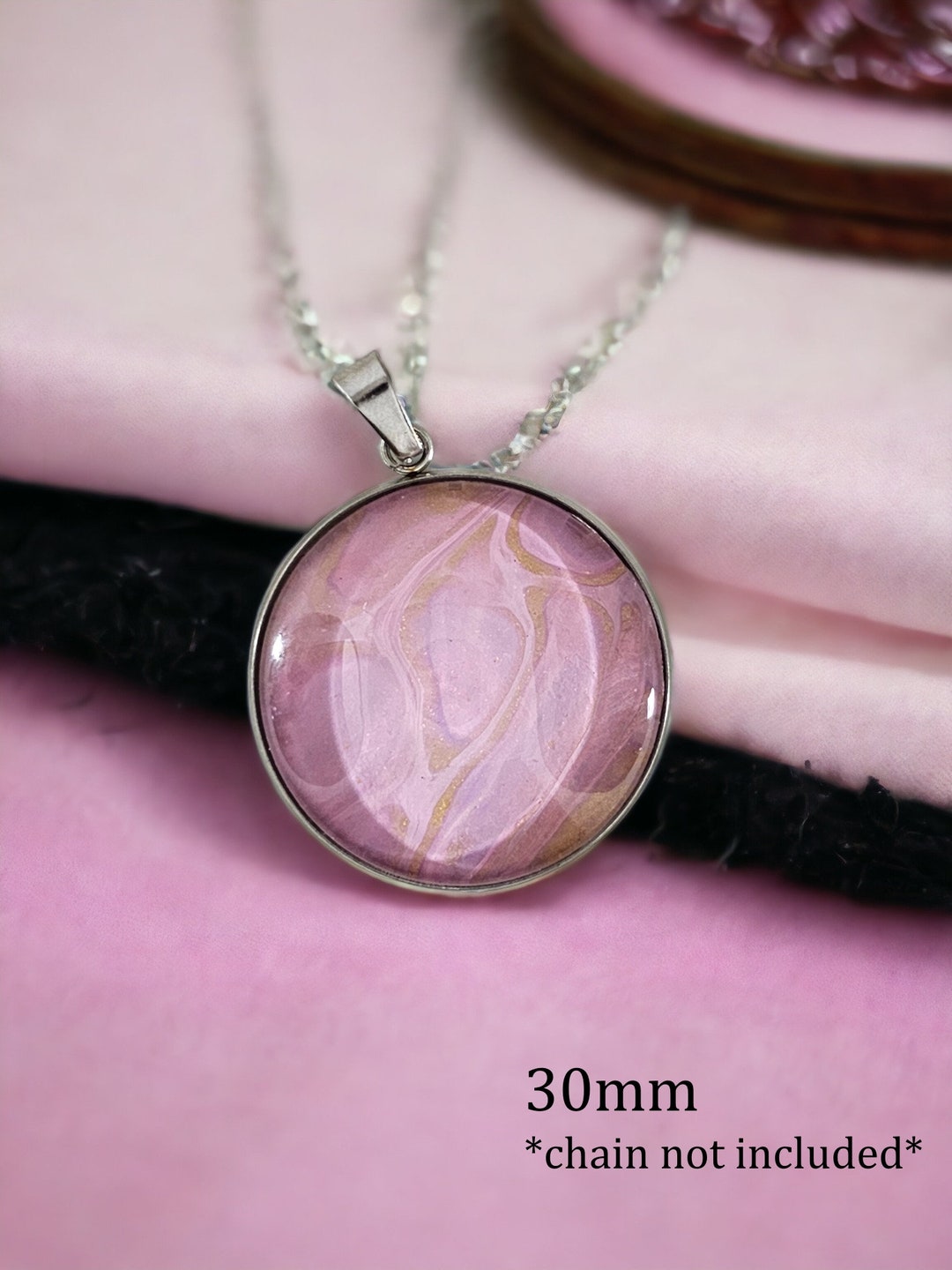 Pink Marble Round Stainless Steel Pendant Charm Soft Pinks, Gentle ...