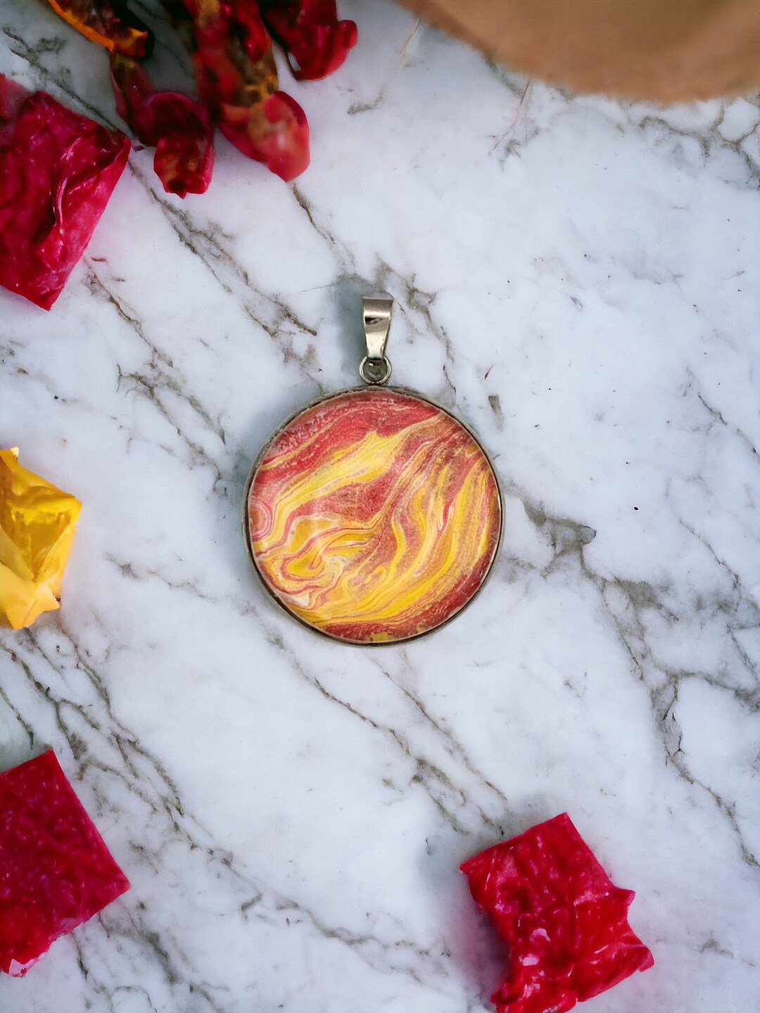Sunburst Candy Round Stainless Steel Pendant Charm - Vibrant Oranges ...