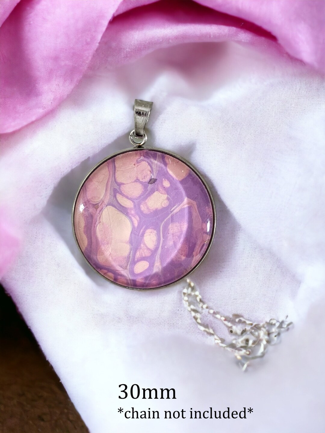 Pink Marble Round Stainless Steel Pendant Charm Soft Pinks, Gentle ...