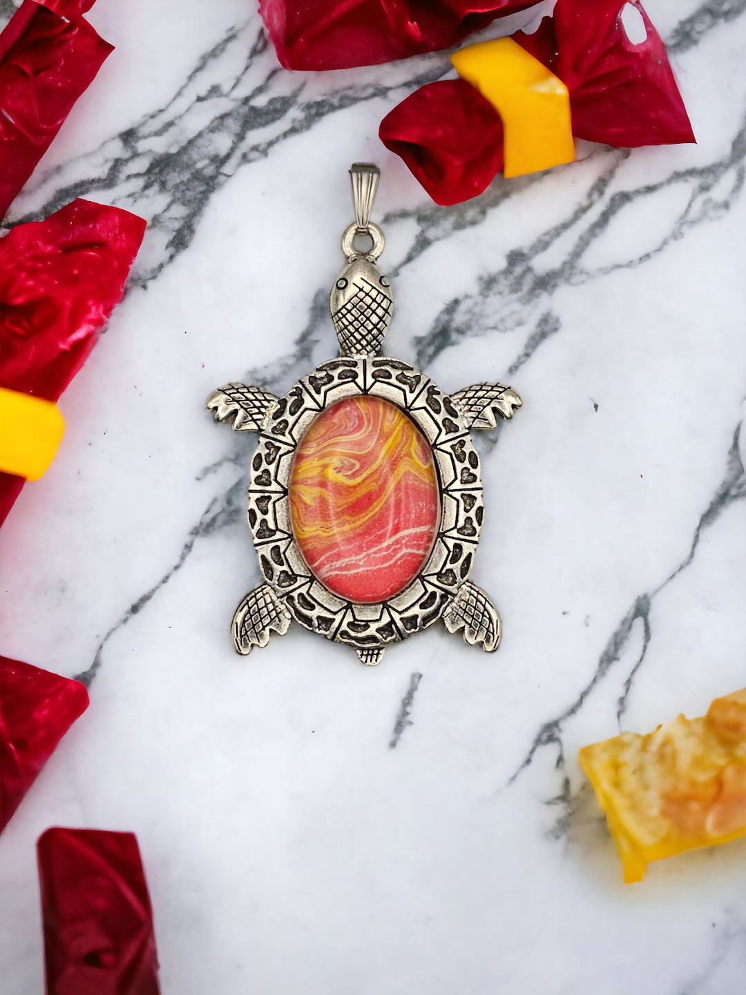 Sunburst Candy Sea Turtle Pendant Charm Vibrant Oranges, Reds, Yellow ...