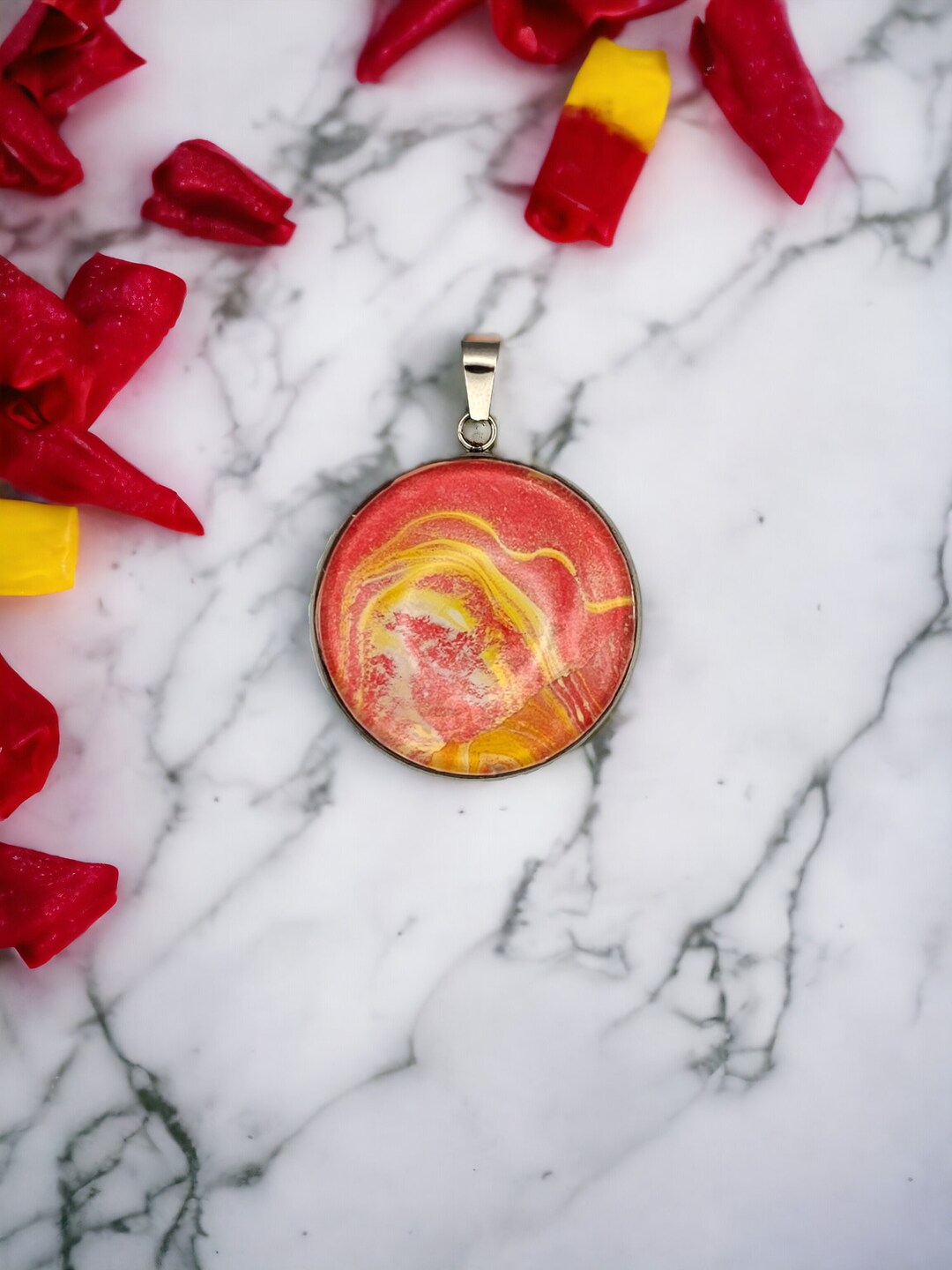 Sunburst Candy Round Stainless Steel Pendant Charm Vibrant Oranges ...